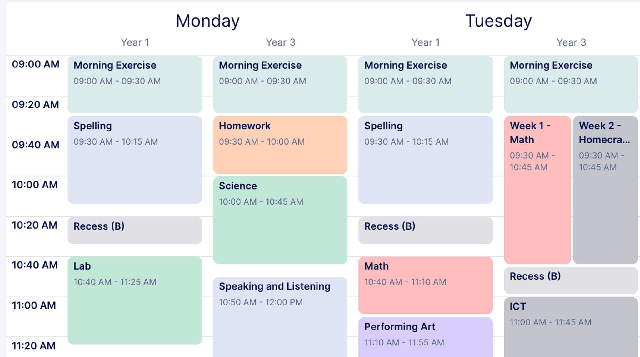 Create your class timetable online for free - Teetsh