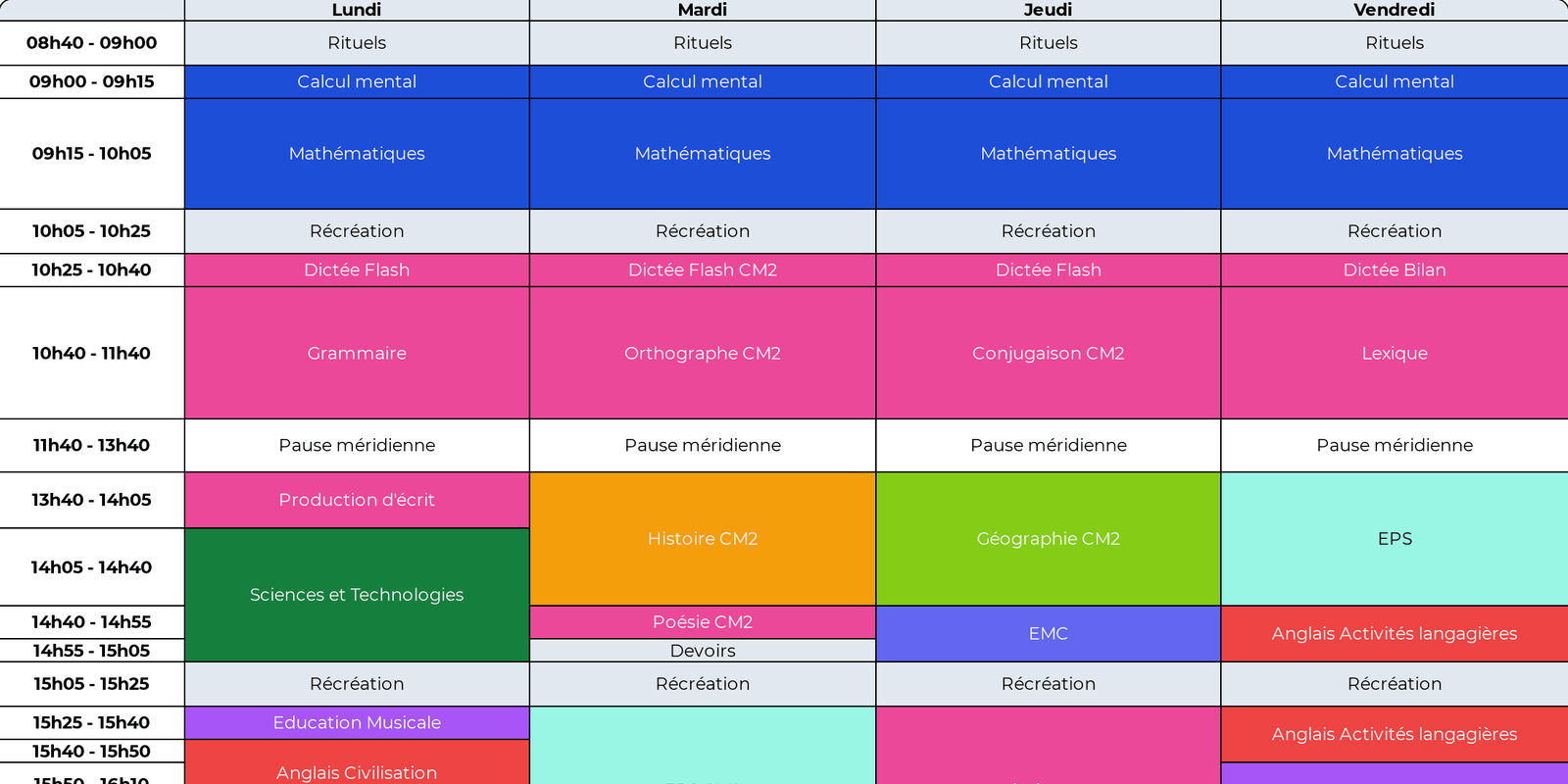 Modèles d'emploi du temps cycle 1, 2 et 3 - Teetsh