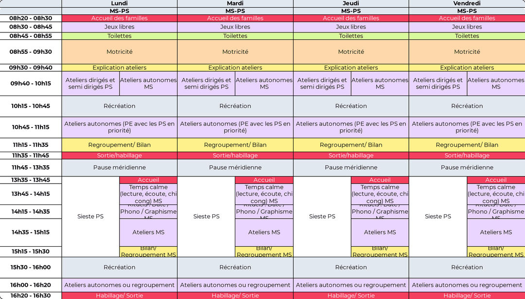 Exemples emploi du temps PS/MS - Cycle 1 - Teetsh