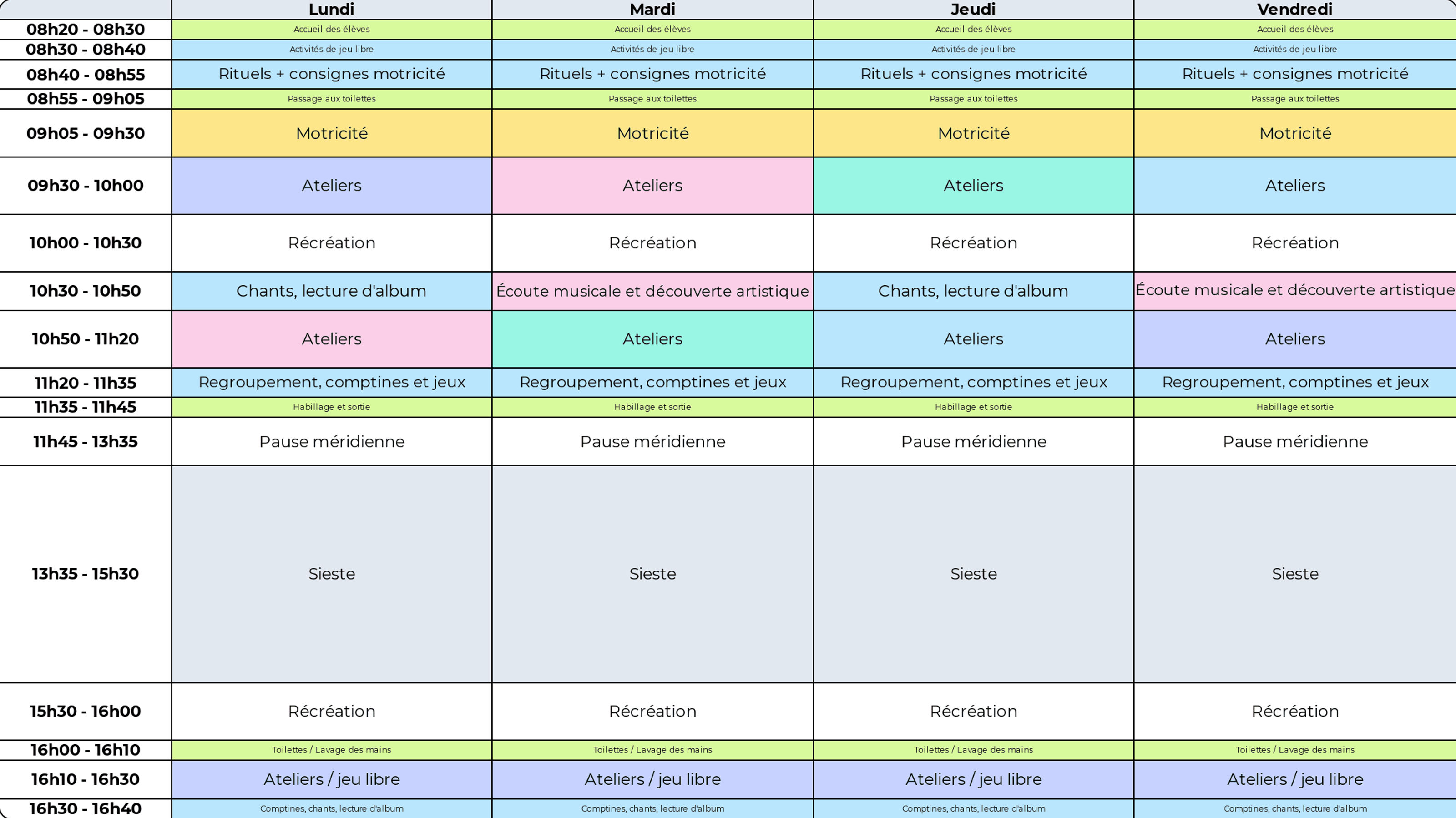 Exemples emploi du temps PS - Cycle 1 - Teetsh